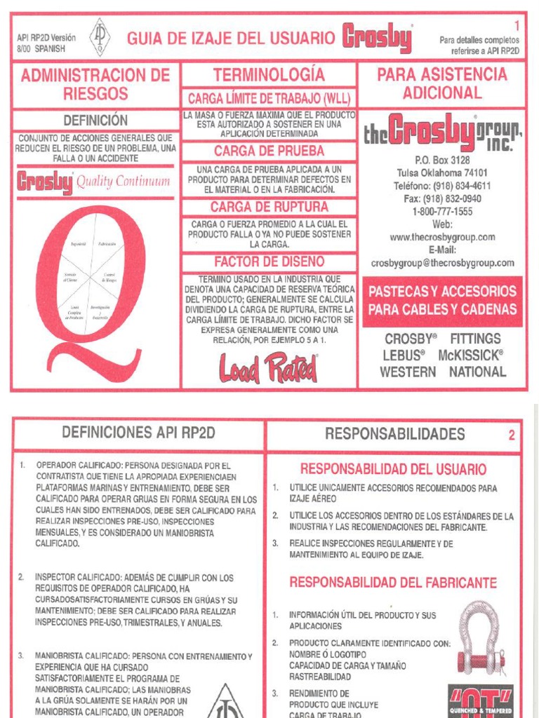 Guia de Izaje Del Usuario Crosby (API RP 2D) PDF | PDF