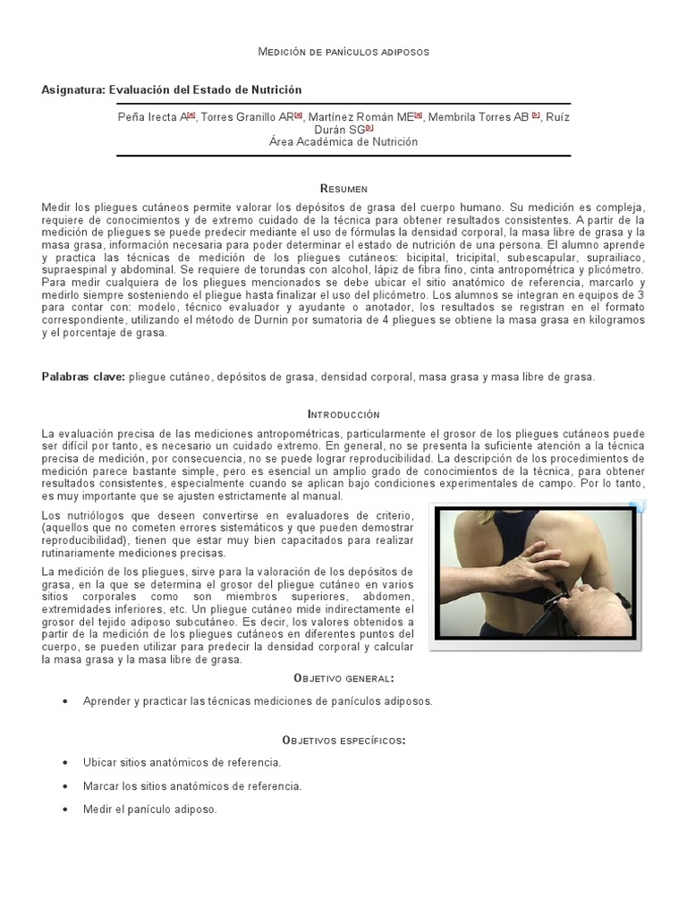 Medición de Panículos Adiposos | Tejido adiposo | Medición