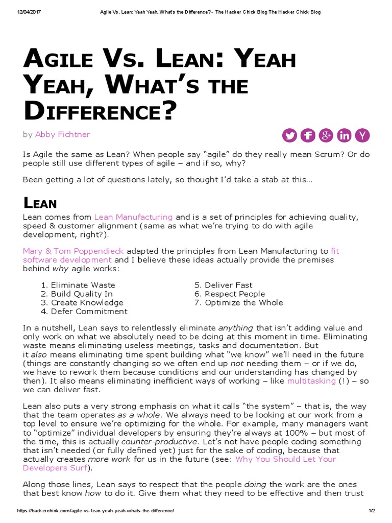 Agile Vs. Lean: What's the Difference | PDF | Agile Software Development | Lean Manufacturing