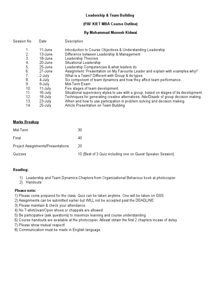 Leadership & Team Building Outline | PDF