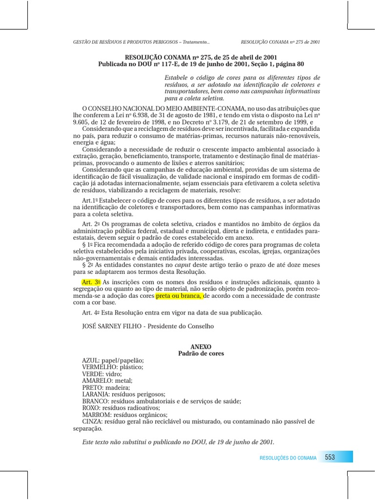Código de Cores para Resíduos | PDF | Reciclagem | Desperdício