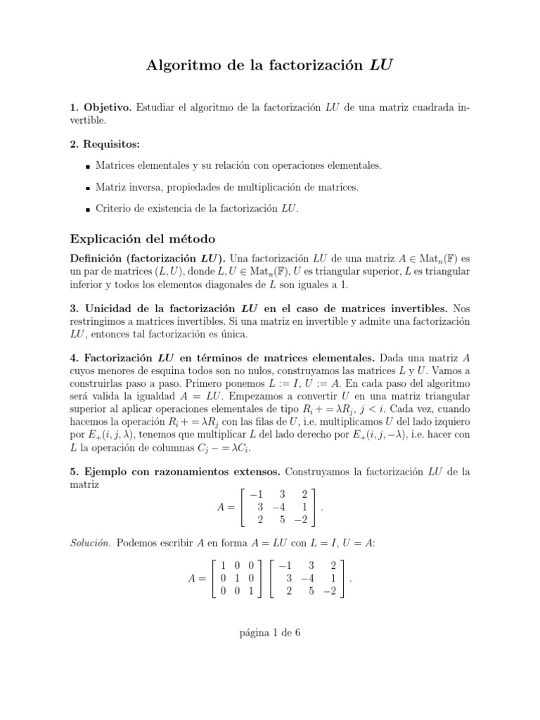 LU Factorization | PDF | Matriz (Matemáticas) | Algoritmos
