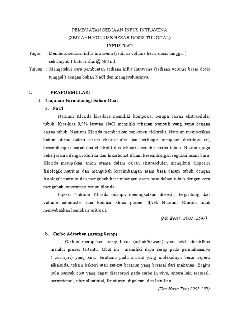 (Steril) Pembuatan Sediaan Infus Intravena | PDF