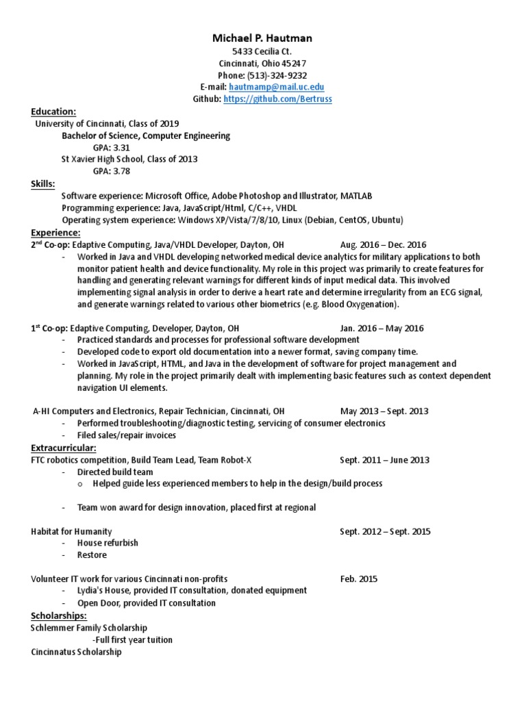 Michael Hautman Resume 2017 | PDF | Java (Programming Language) | Software