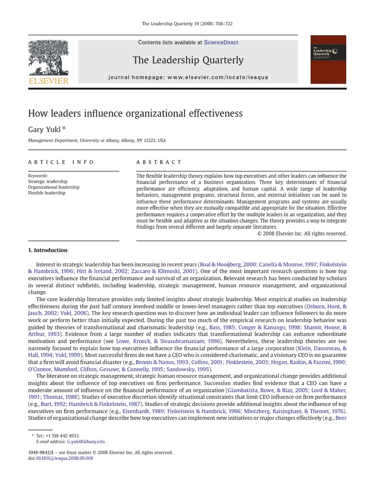 Yukl Organizational Effectiveness | PDF | Leadership | Strategic Management