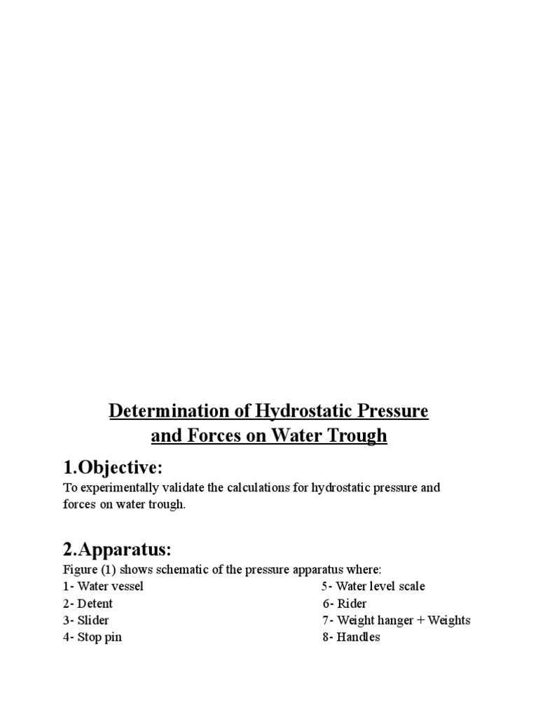 Determination of Hydrostatic Pressure and Forces On Water Trough 1 ...