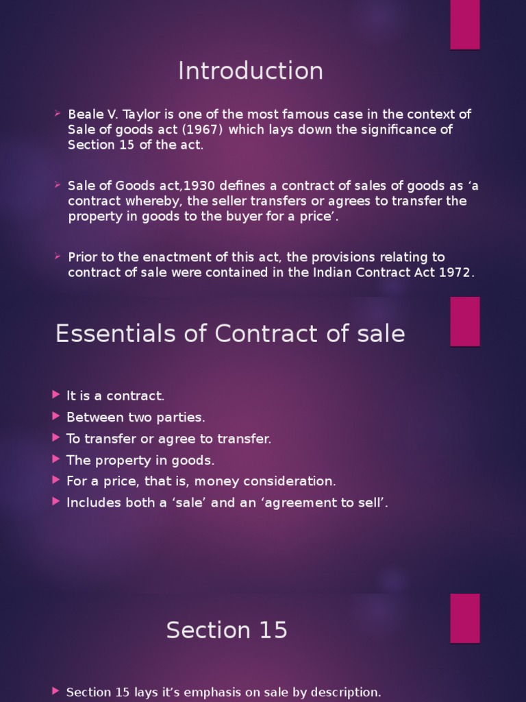 Beale Vs Taylor | PDF | Breach Of Contract | Sales
