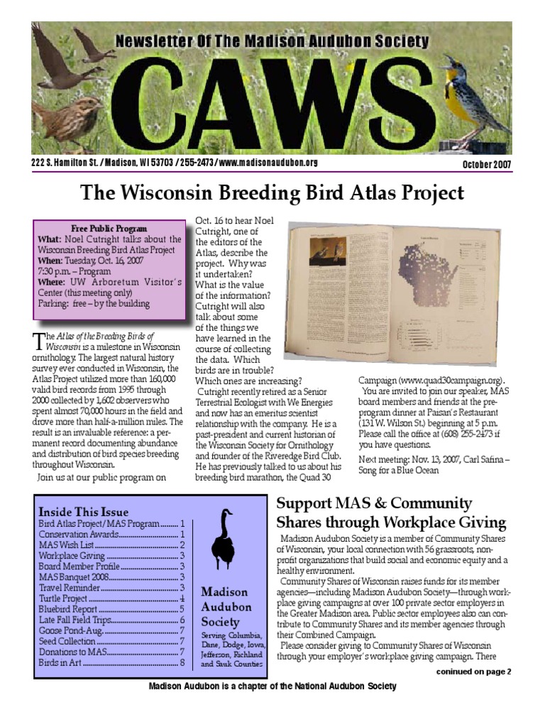 The Wisconsin Breeding Bird Atlas Project: Support MAS & Community ...