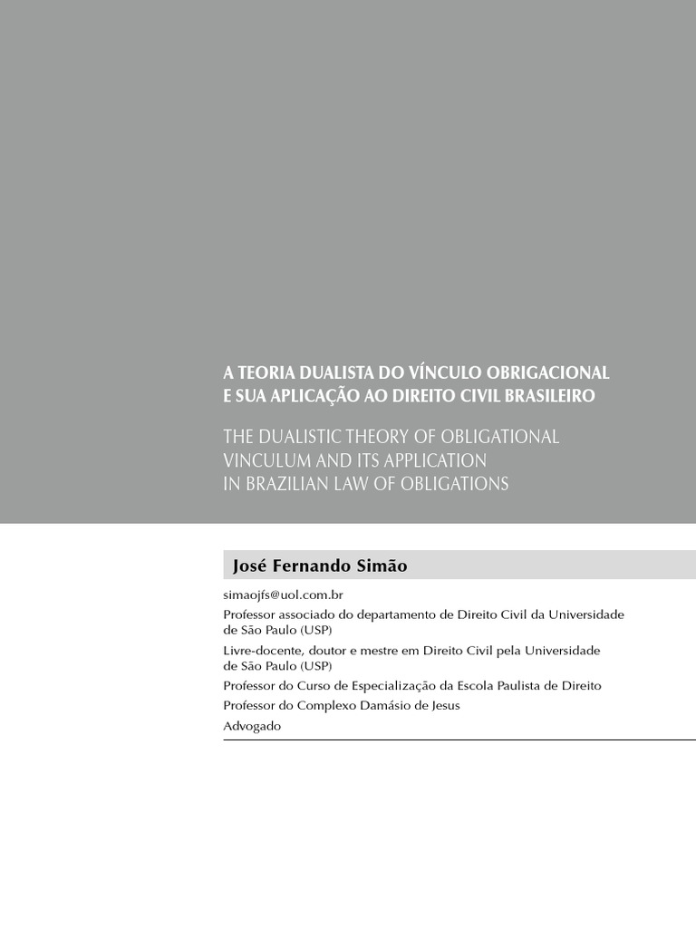 Teoria Dualista do Vínculo Obrigacional | PDF | Lei das Obrigações ...