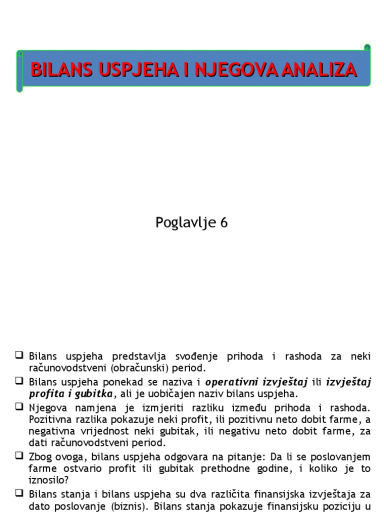 Bilans Uspjeha I Njegova Analiza | PDF