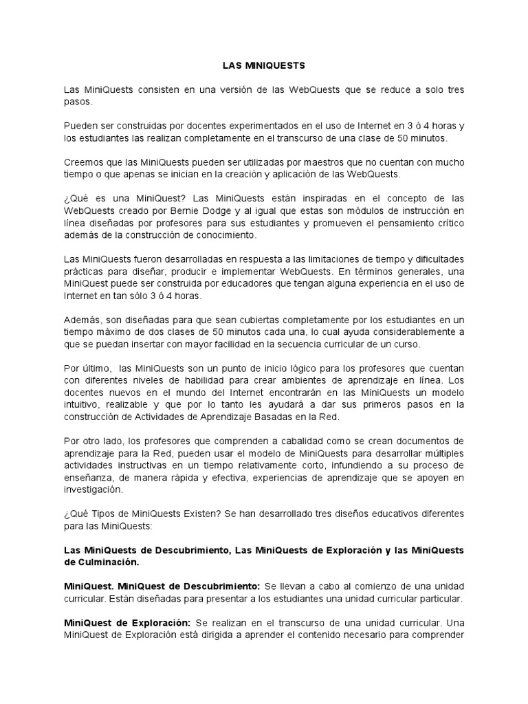 MiniQuests: Actividades de Aprendizaje Rápidas | PDF