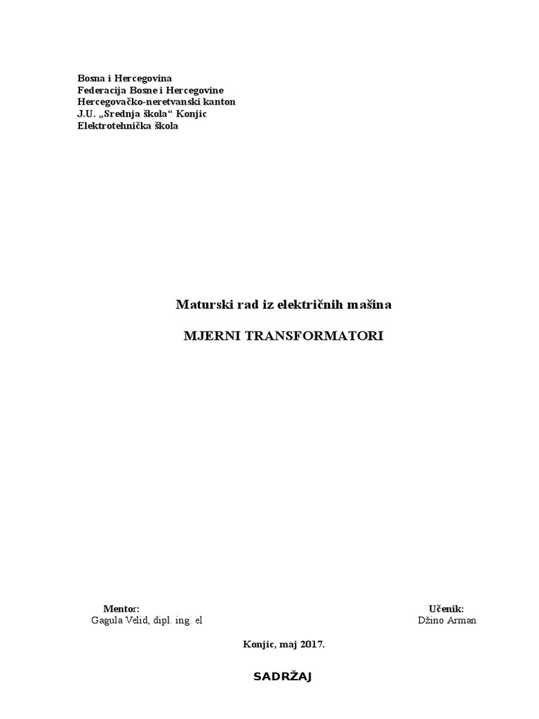 Mjerni Transformatori Dzino Arman | PDF
