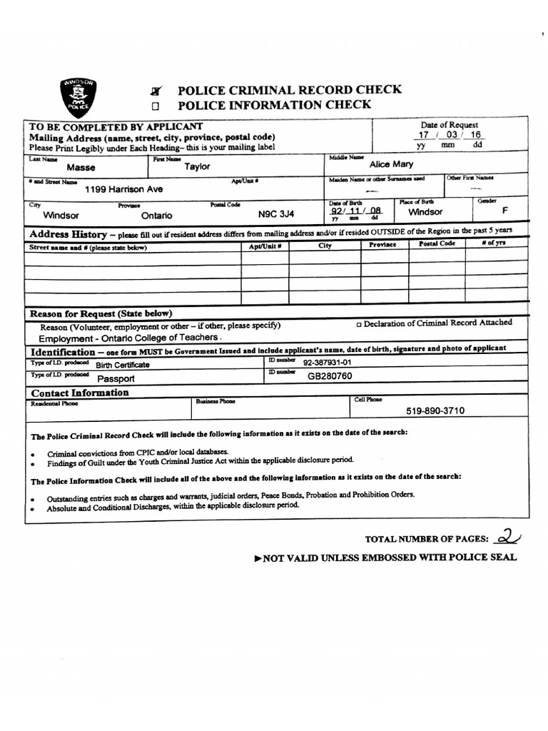 Criminal Record Check | PDF