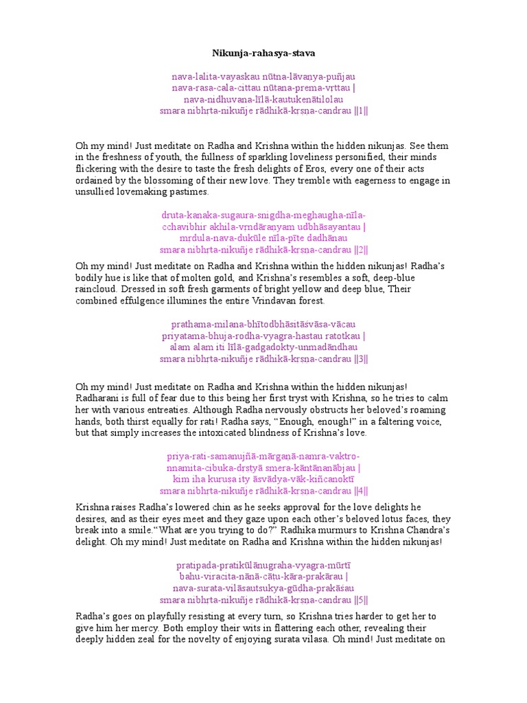 Nikunja Rahasya Stava | Download Free PDF | Religion And Belief