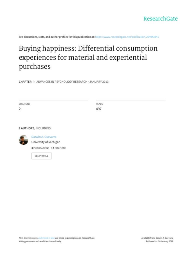 Buying Happiness: Differential Experiences for Material vs Experiential ...