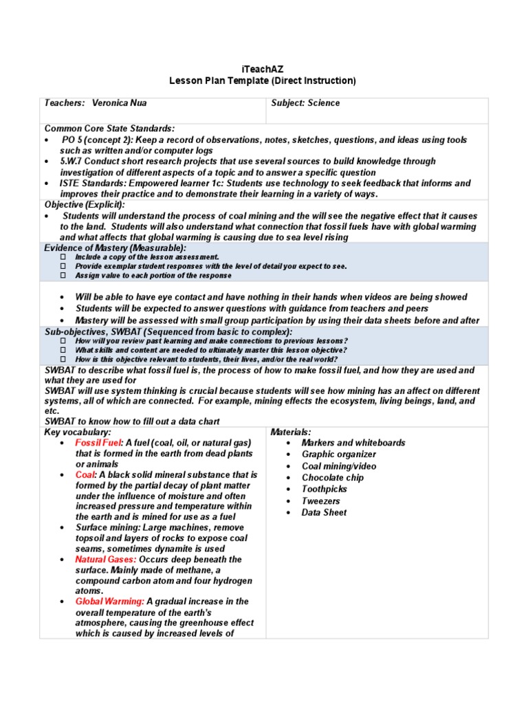 SCN 400 Lesson Plan | PDF | Lesson Plan | Coal