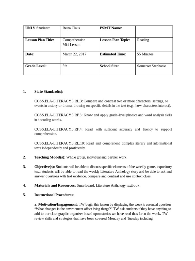 Comprehension Mini Lesson PDF | PDF | Reading Comprehension | Reading ...