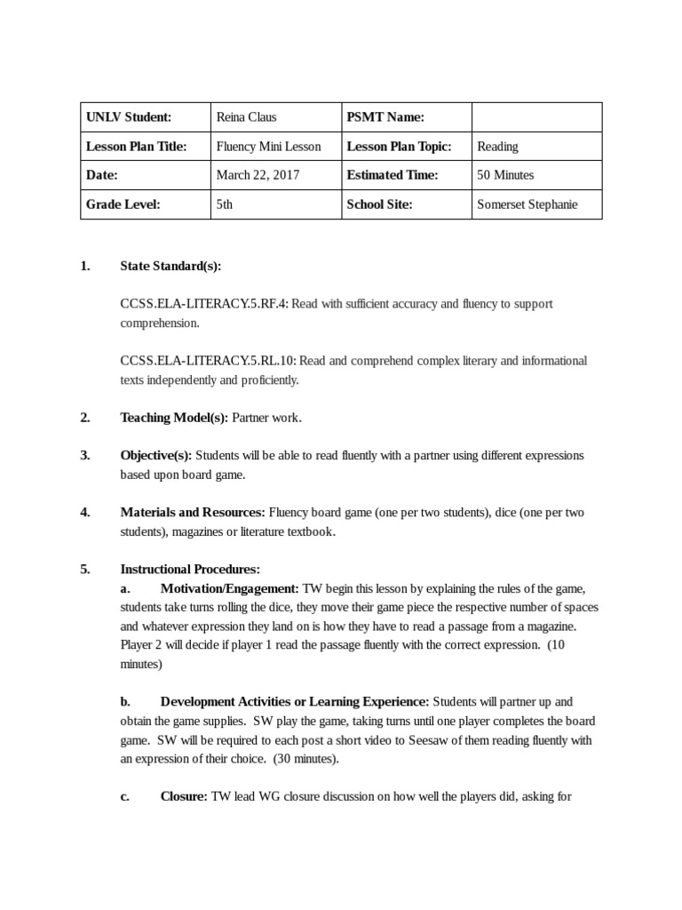 Fluency Mini Lesson | Download Free PDF | Reading Comprehension ...