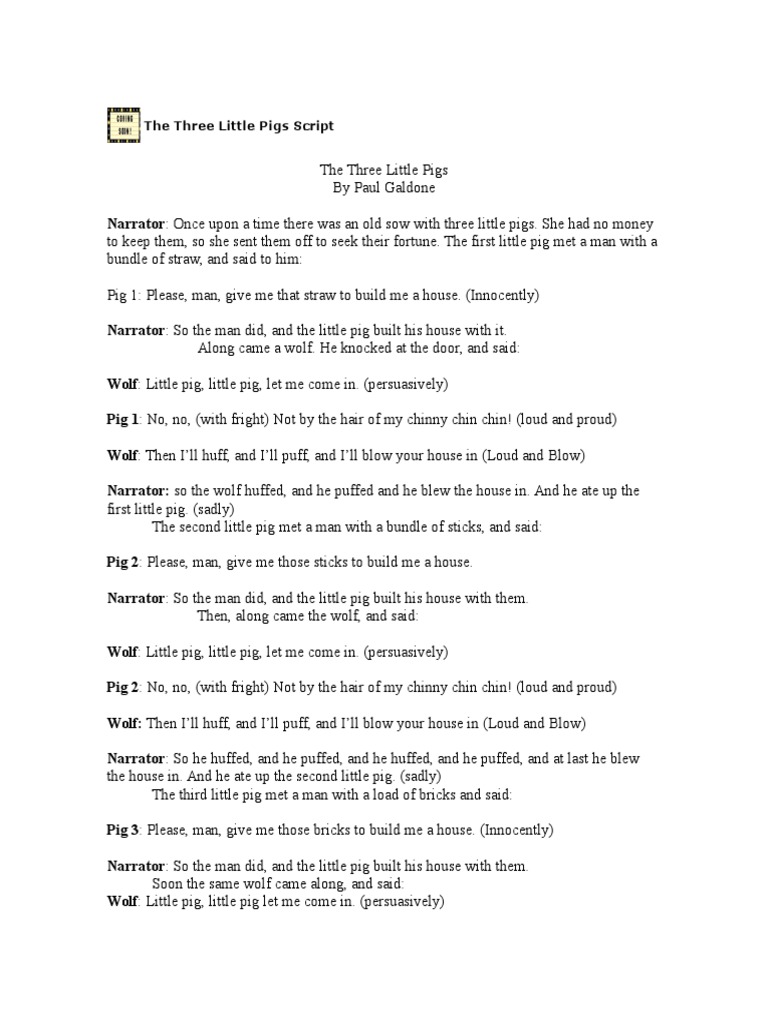 The Three Little Pigs Script | PDF