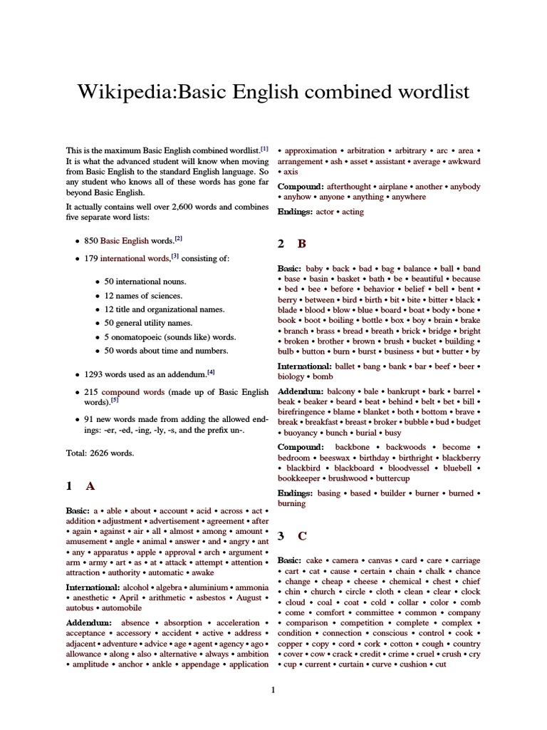 Wikipedia - Basic English Combined Wordlist PDF | PDF | Nature