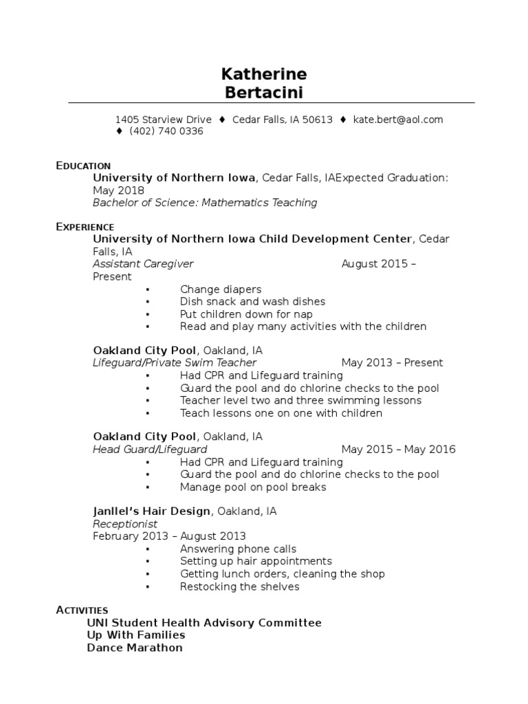 Katherine Bertacini Resume | PDF