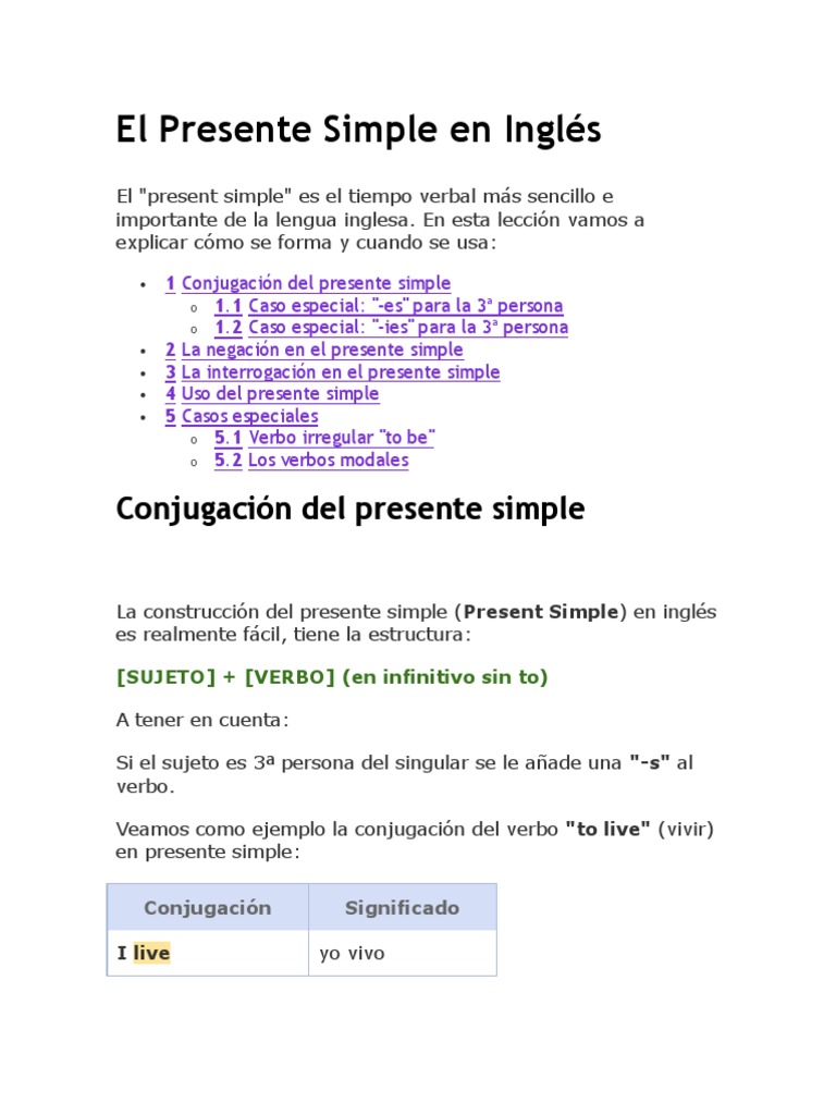 El Presente Simple | PDF | Conjugación gramatical | Verbo