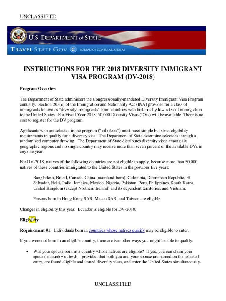 DV-2018 Instructions English | PDF | Permanent Residence (United States ...