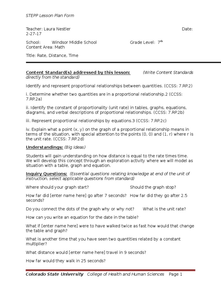 Content Standard(s) Addressed by This Lesson:: STEPP Lesson Plan Form ...