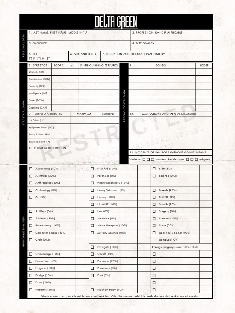Delta Green Briefing Documents | Special Agent | United States Air Force