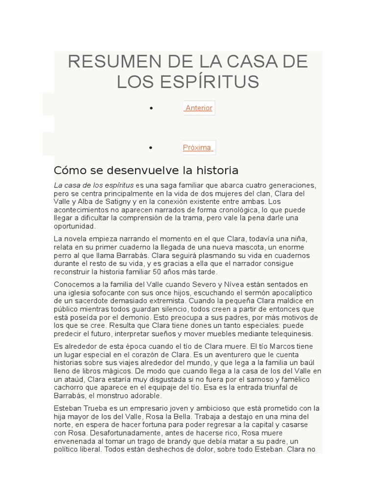 Resumen de La Casa de Los Espíritus | PDF | Novela negra, policíaca y ...