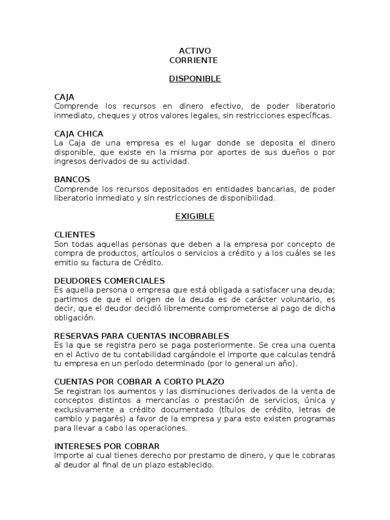 Clasificacion de Cuentas Activo y Pasivo | Descargar gratis PDF | Bancos | Contabilidad