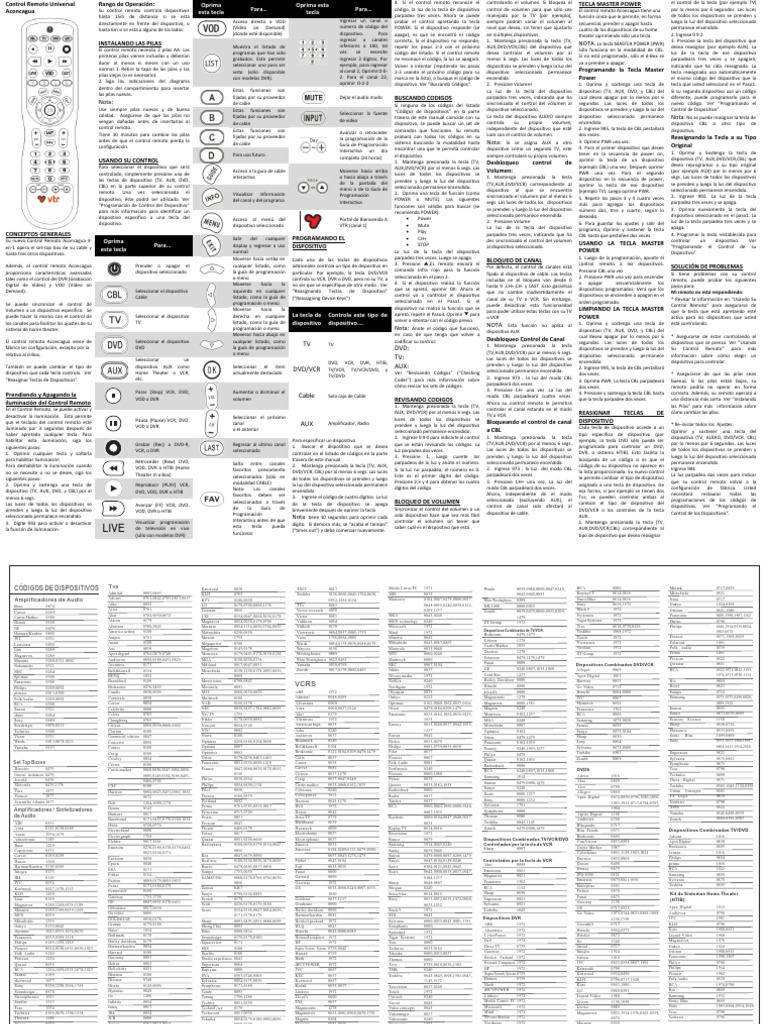Manual Control Remoto Aconcagua PDF | PDF | Control remoto | Vídeo a la ...