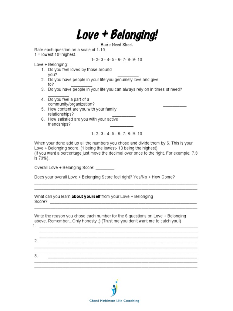 Love + Belonging Freebie | PDF | Self-Improvement | Wellness