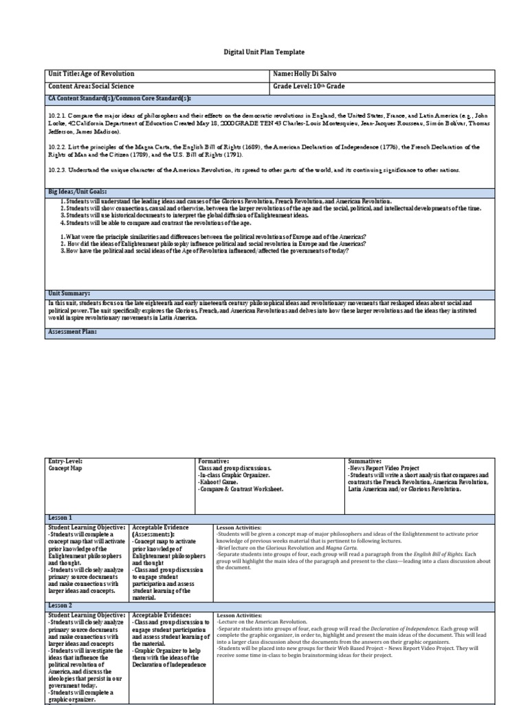 Digital Unit Plan Template | PDF | Age Of Enlightenment | Revolutions