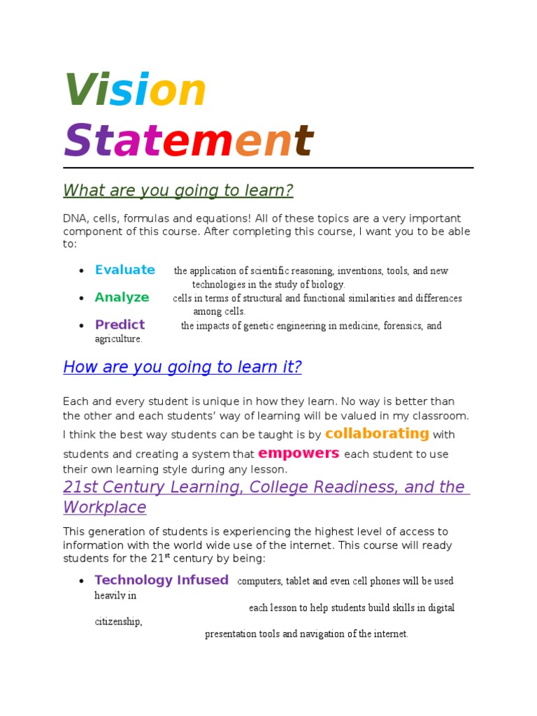Sed 322 - Vision Statement | PDF