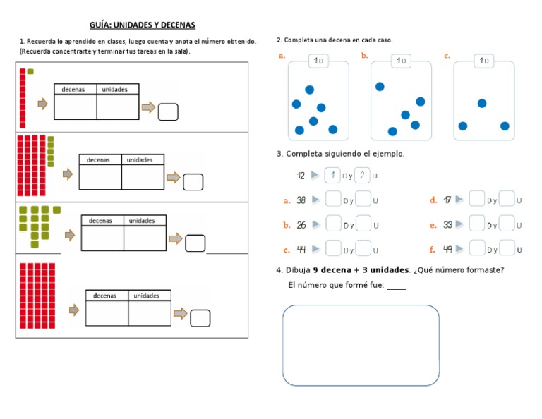 Guía Unidades y Decenas | PDF