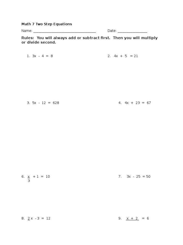 Two-Step Equations Practice for 7th Grade | PDF