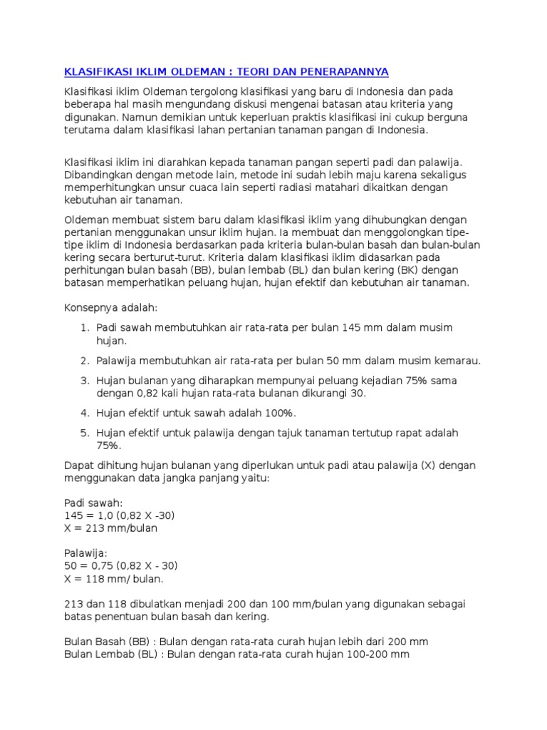 Klasifikasi Iklim Oldeman | PDF