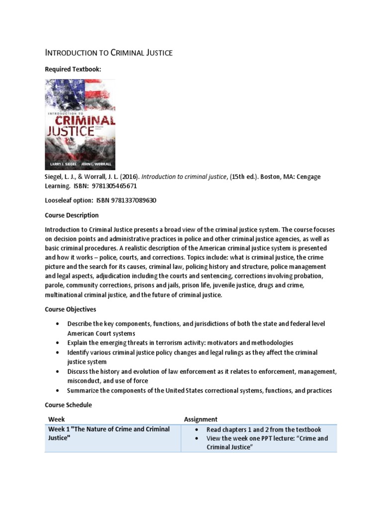 Syllabus: Intro to Criminal Justice | Criminal Justice | Crime & Justice