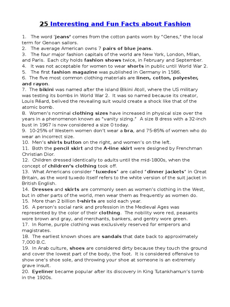 40 Interesting and Fun Facts About Fashion | PDF | Shoe | Clothing