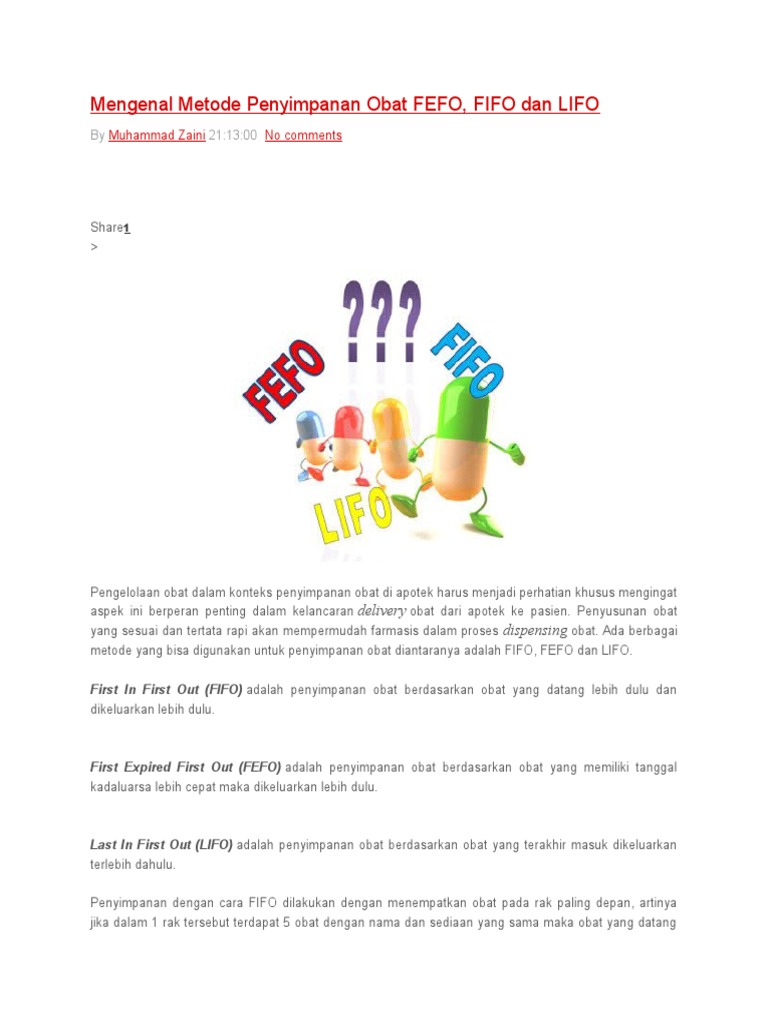 Metode Penyimpanan Obat FEFO, FIFO dan LIFO | PDF