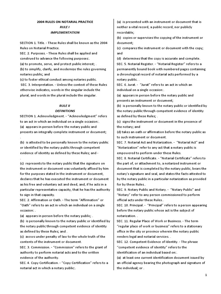 2004 Rules on Notarial Practice | Notary Public | Signature