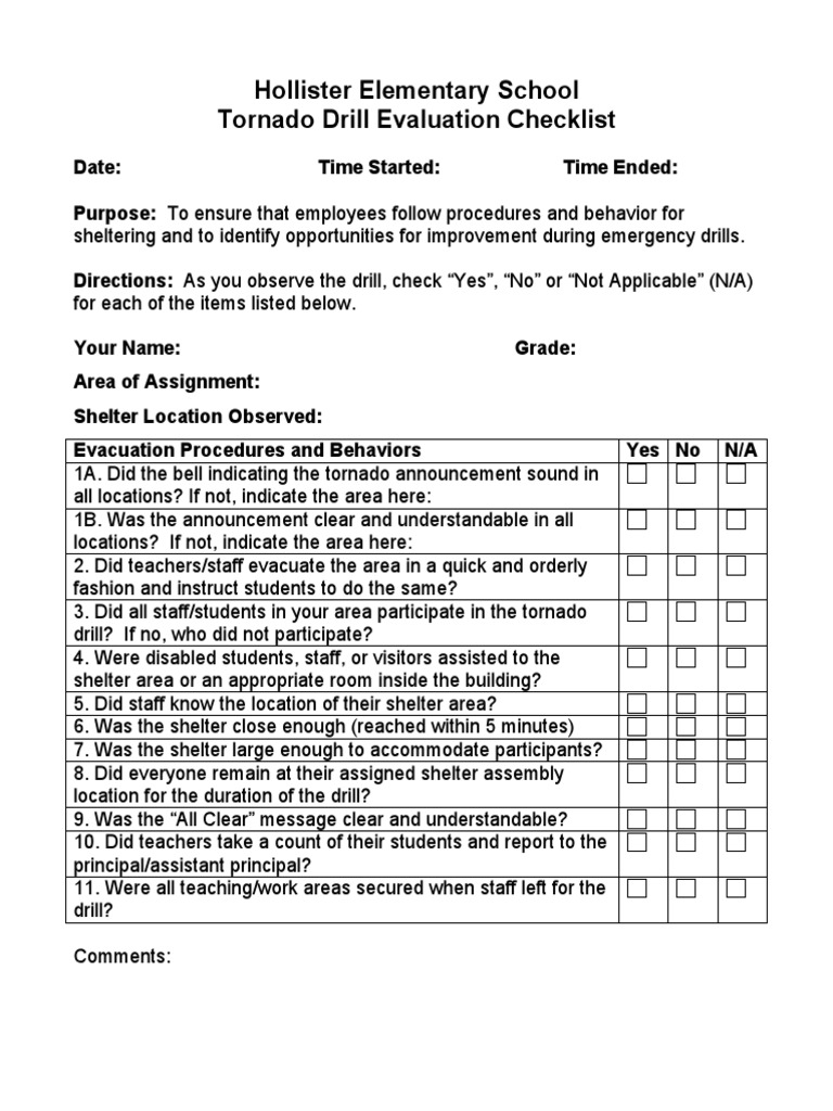 Tornado Drill Log