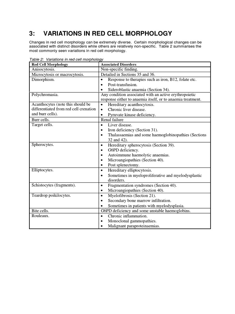 Printing - 3 - VARIATIONS IN RED CELL MORPHOLOGY - PDF | PDF | Anemia ...