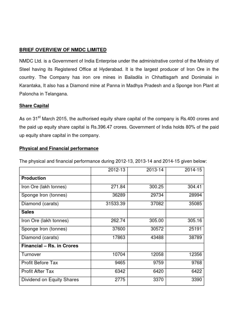 Overview of Operations and Governance Structure of NMDC Limited - India ...
