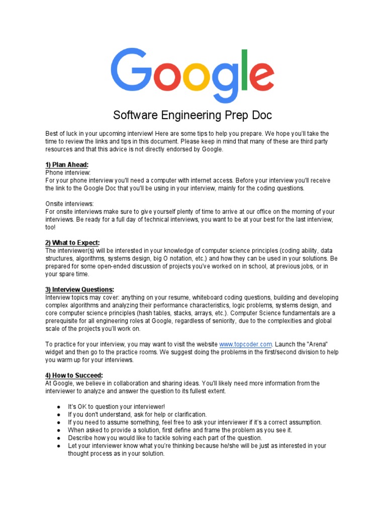 Google Software Engineering Prep Document | PDF | Algorithms | Discrete ...