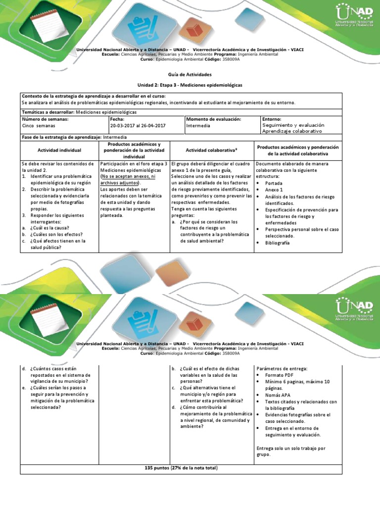 Guía de Actividades Unidad 2 Etapa 3 Mediciones Epidemiológicas | PDF ...