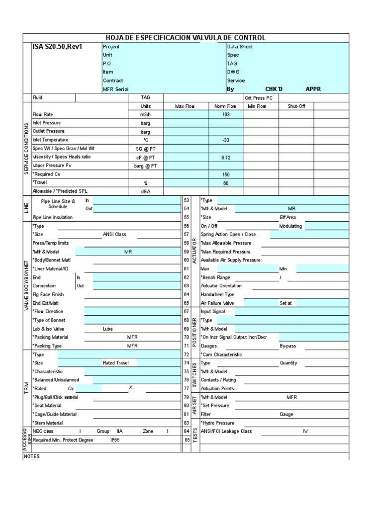 0 ISA Hoja de Especificación ISA de Valvula de Control 1 | PDF | Business