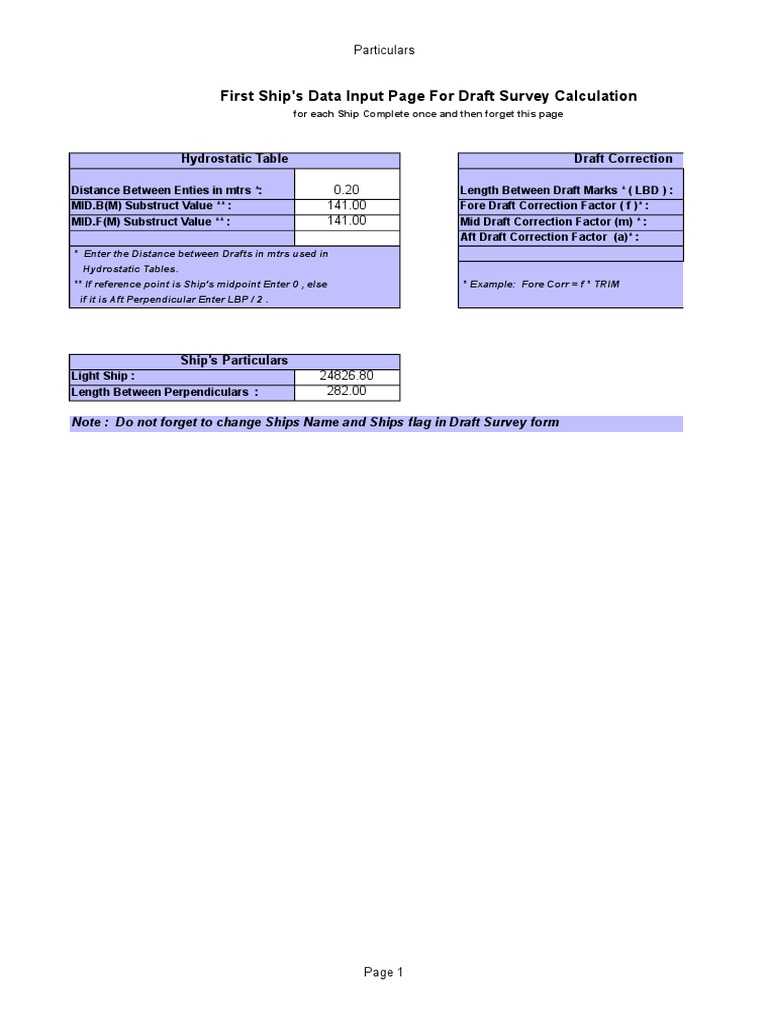Draft Survey Calculation Guide | PDF