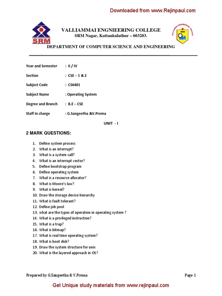 CS6401-Operating System PDF | PDF | Scheduling (Computing) | Operating System